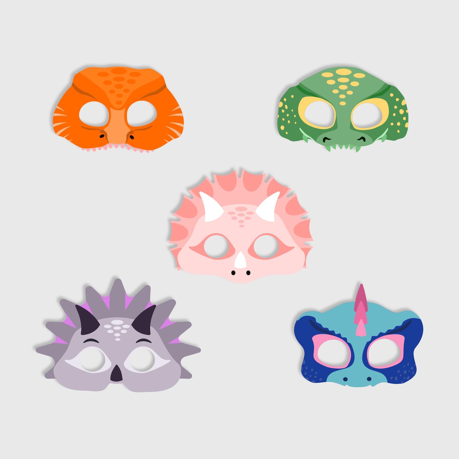 Dinosaur Masks for Kids, 10 Printable Dino Masks - Party & Play (PDF ...