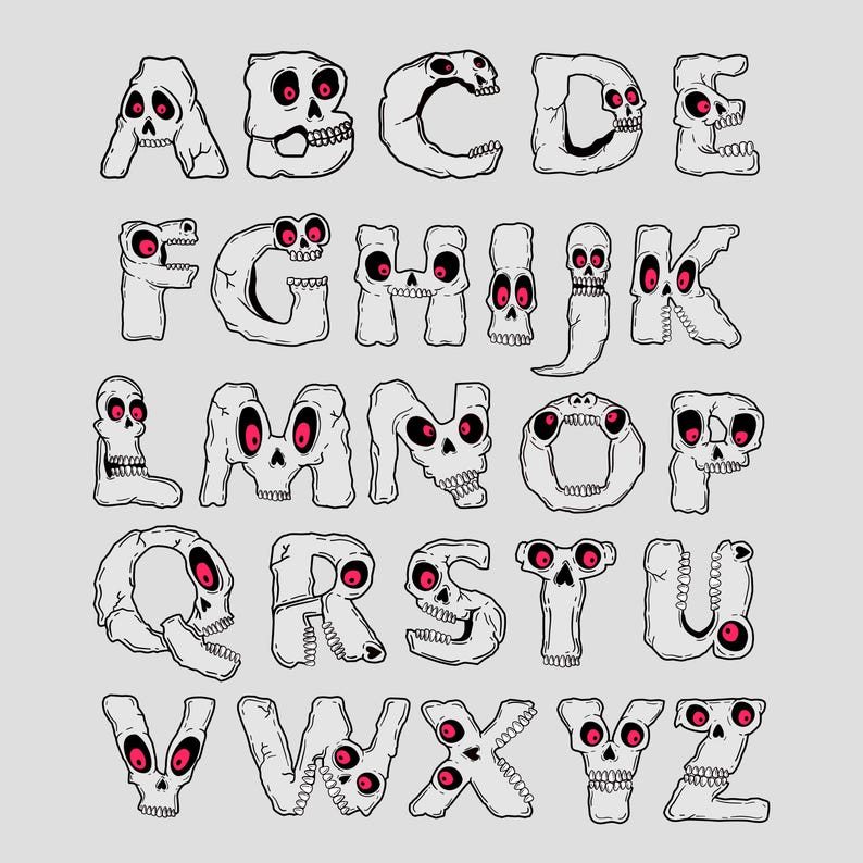 Horror Skull Font PNG – Printable Alphabet & Numbers for Halloween ...