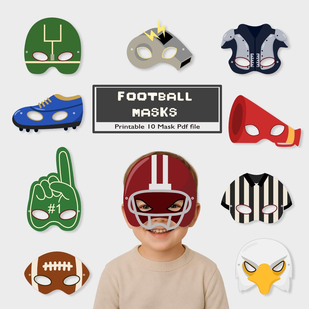 Printable Football Masks: Game Day Party Masks, Kids Pretend Play (PDF ...