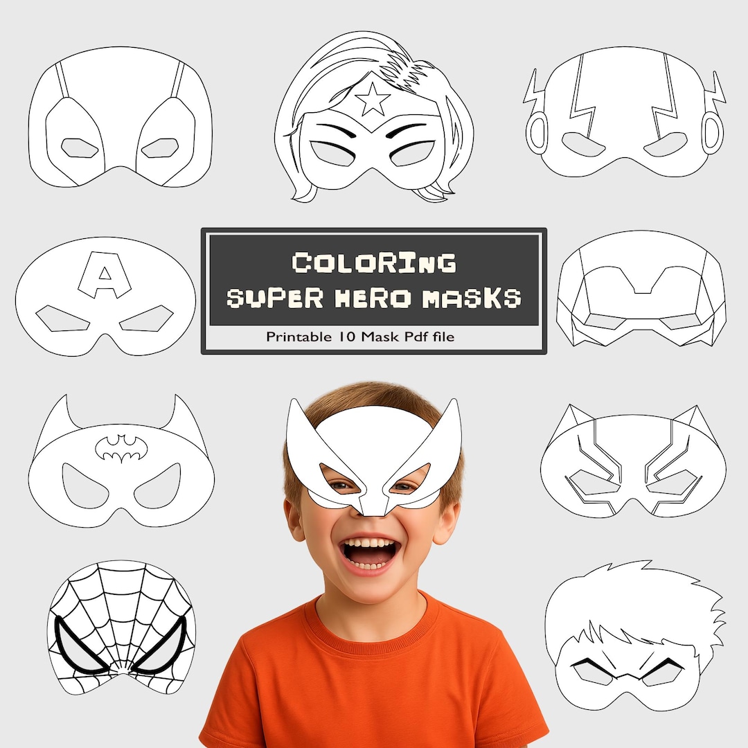 Superhero Mask Coloring Pages | Printable Craft Activity (PDF Download ...