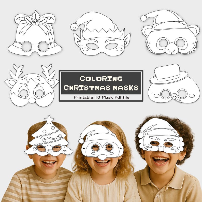 Christmas Mask Bundle – 20 Printable PDF | Coloring & Colored Christmas ...