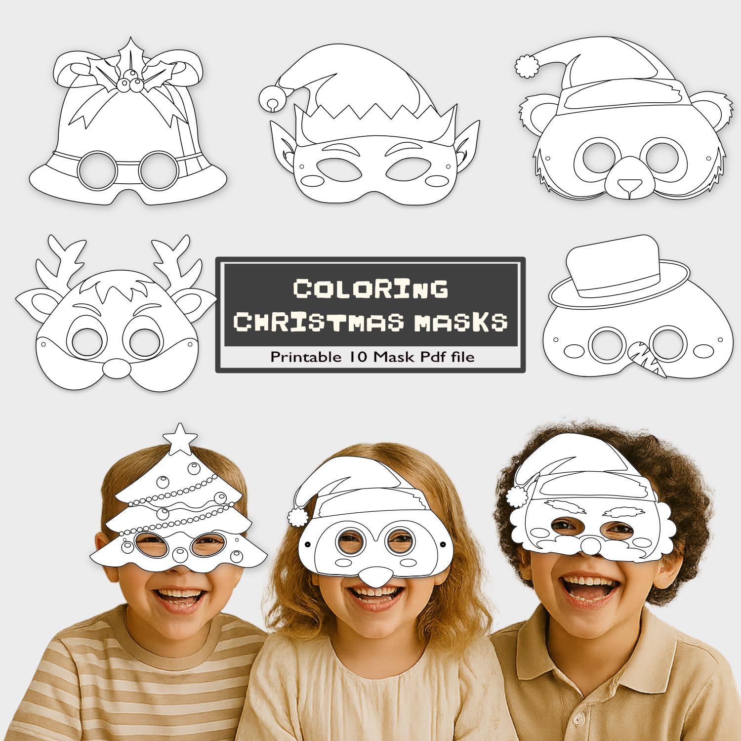 Christmas Mask Bundle – 20 Printable PDF | Coloring & Colored Christmas ...