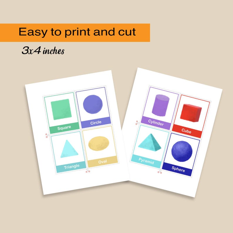 20 Shapes Flashcards for Kids - Printable Educational Geometry Cards ...