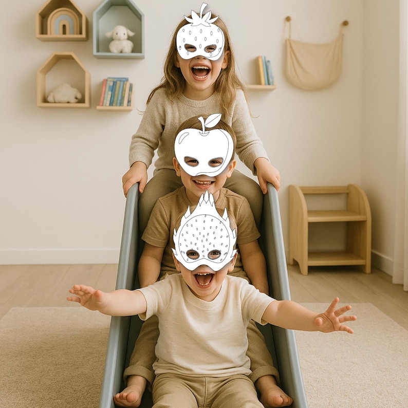 Coloring Fruit Masks, 10 Fruit Costume for Kids Craft & Party Activity ...