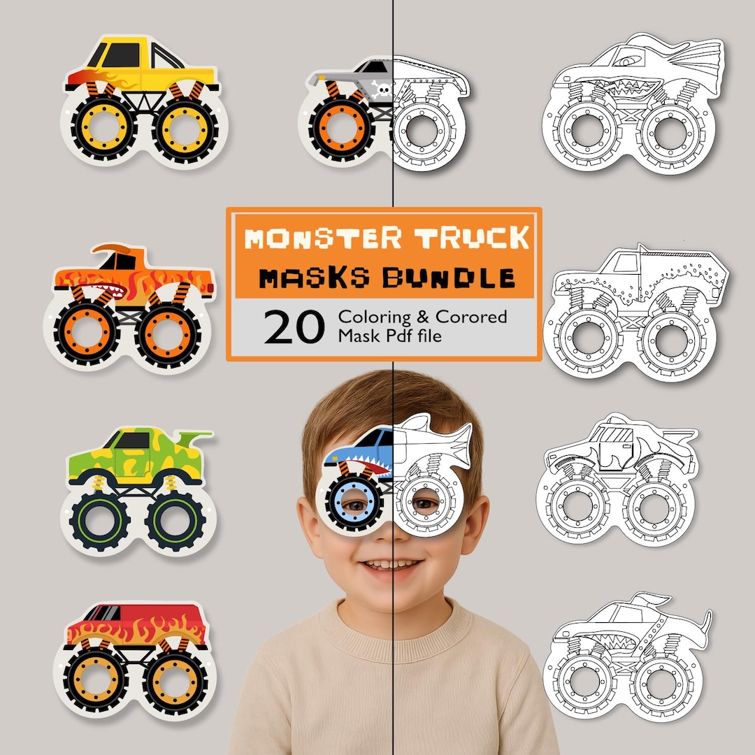 Monster Truck Masks Bundle: 20 Printable Coloring Masks (PDF) - Etsy