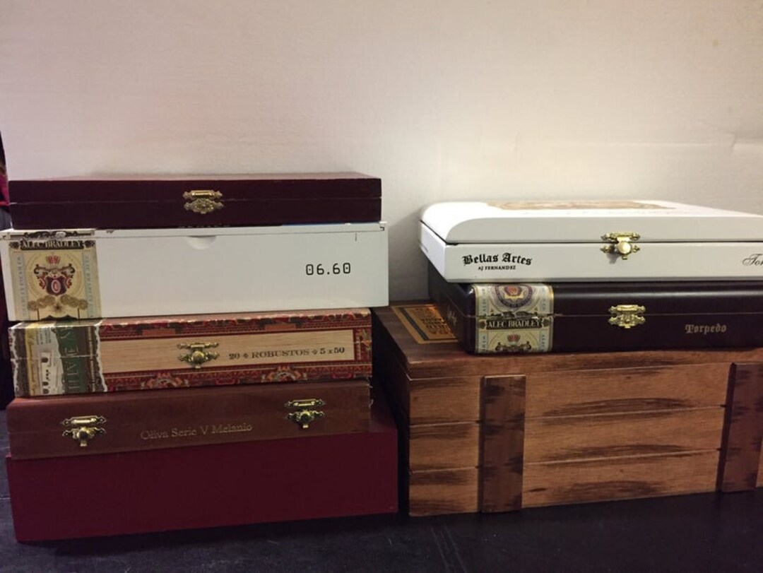 ONE Random ASSORTED Empty Wooden Cigar Box Craft. Organizer Storage ...