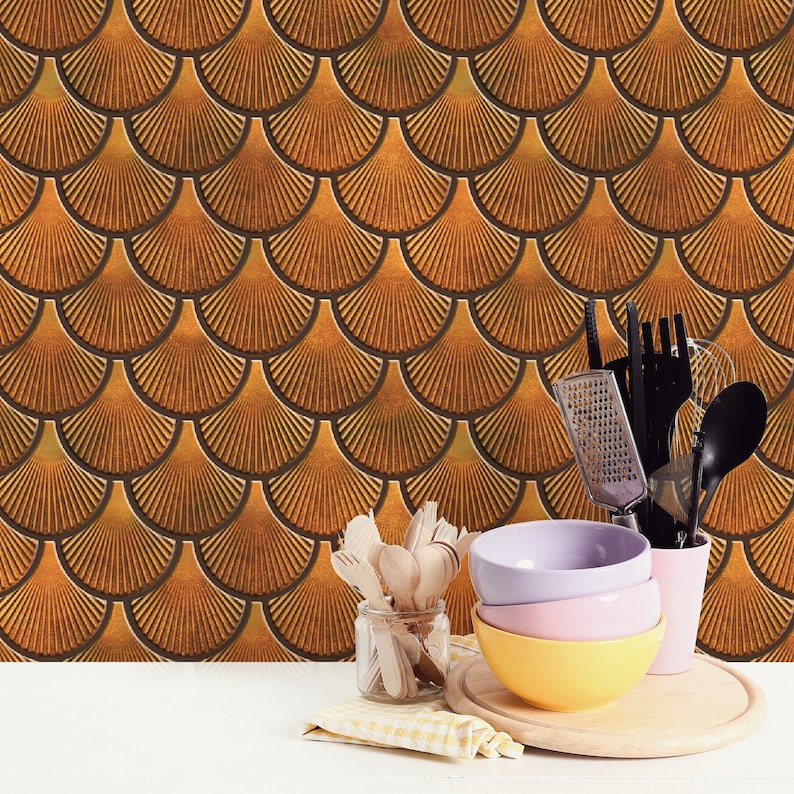 Orange Shell Peel and Stick Wall Tile Kitchen Backsplash - Etsy