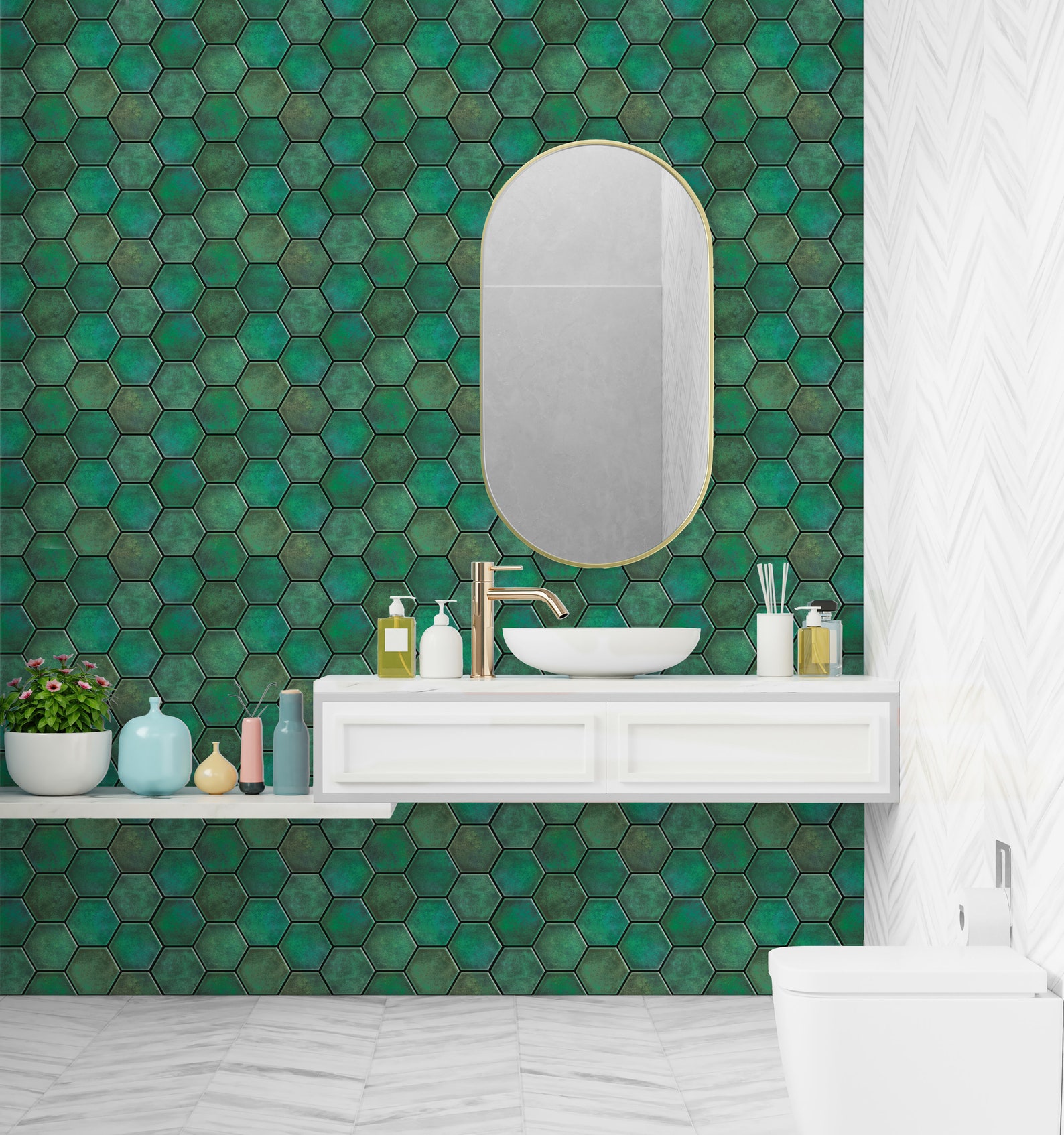 Green Hexagon Peel and Stick Wall Tile Kitchen Backsplash - Etsy