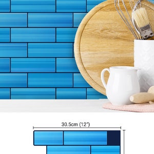 Blue Kitchen Backsplash Subway Vinyl Tile Peel & Stick Backsplash Self ...