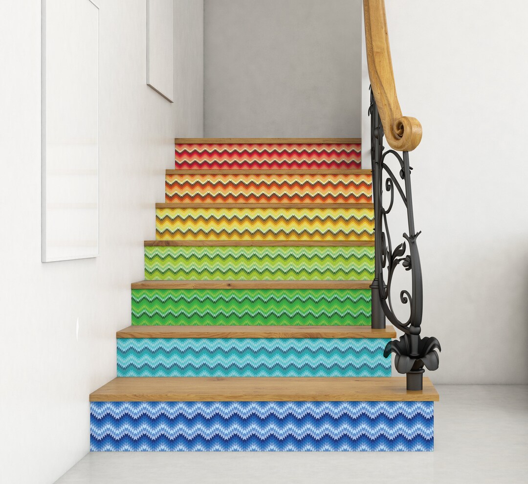 Multicolor Stair Riser Decal, Colorful Decorative Tiles Stair Sticker ...