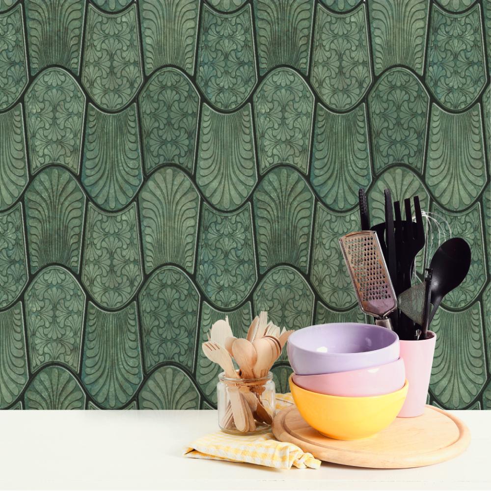 Wavy Green Peel and Stick Wall Tile: Kitchen Backsplash, Waterproof - Etsy