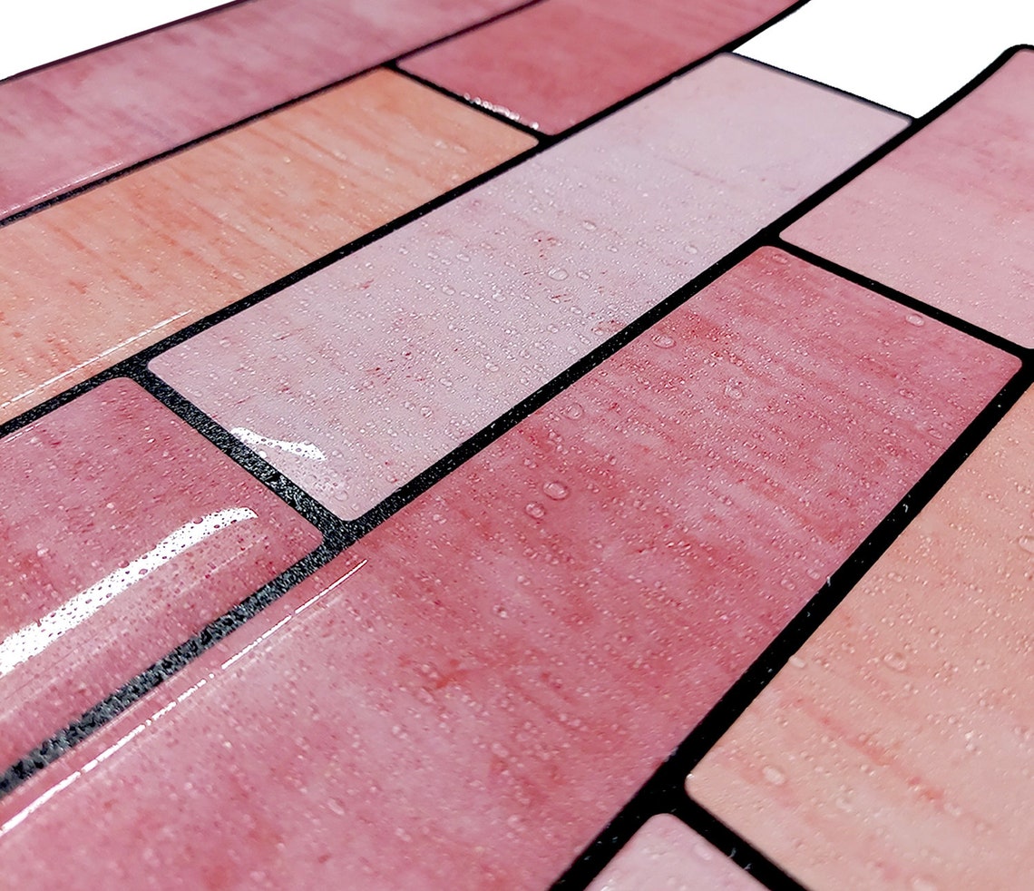Pink Pastel Subway Textured Peel and Stick Wall Tile Kitchen | Etsy