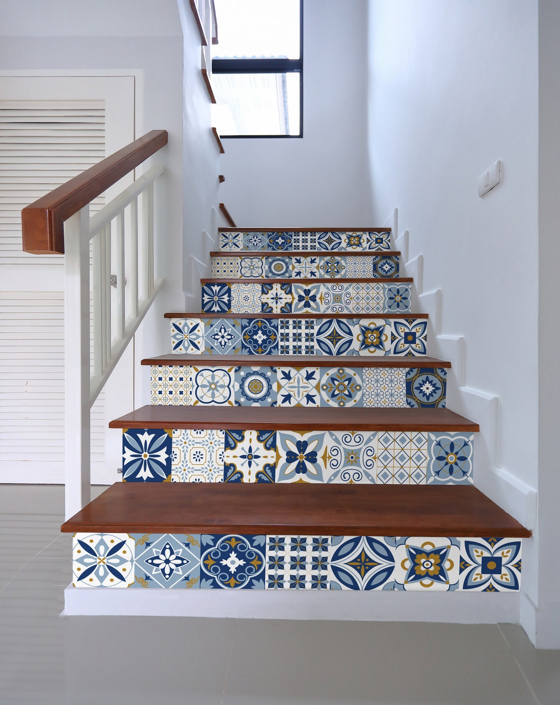 Designed Blue Stair Riser Decal Colorful Decorative Tiles - Etsy