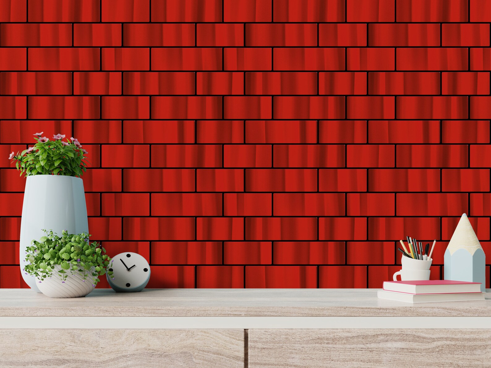Red Kitchen Backsplash Subway Vinyl Tile Peel & Stick - Etsy