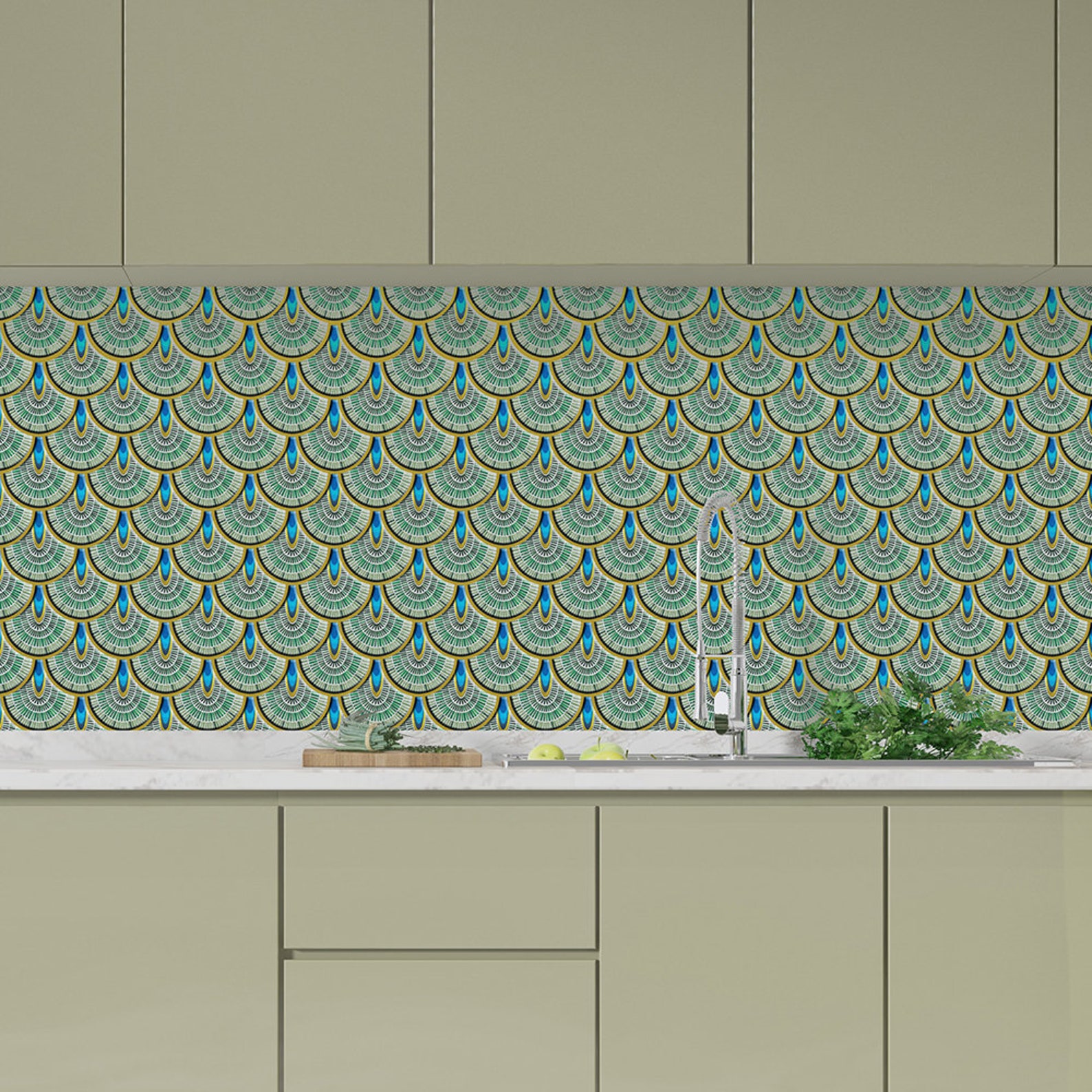 Peacock Peel and Stick Wall Tile Green Kitchen Backsplash Tiles Self ...