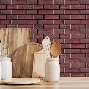 Cherry Red Peel and Stick Tile | Red Subway Stick on Tile | Self ...