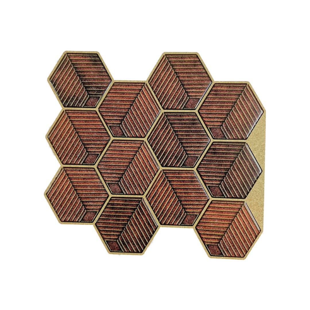 3D PU Tile Rustic Orange Hexagon Peel and Stick Wall Tile | Kitchen ...