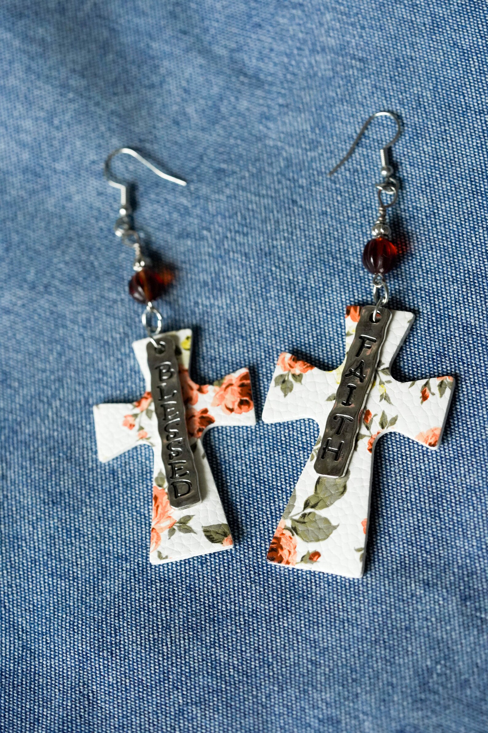 Faux Leather Cross Blessed/faith Earrings - Etsy