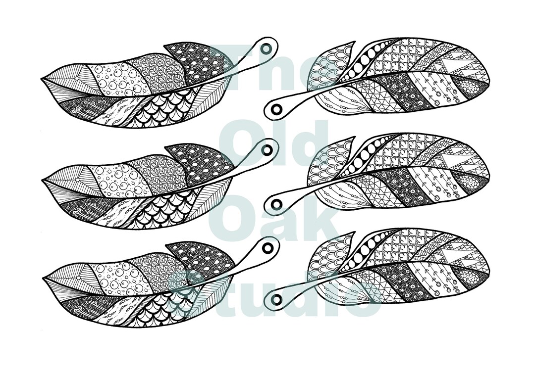 Printable Gift Tags in a Zentangle Feathers Doodle Style for Colouring ...