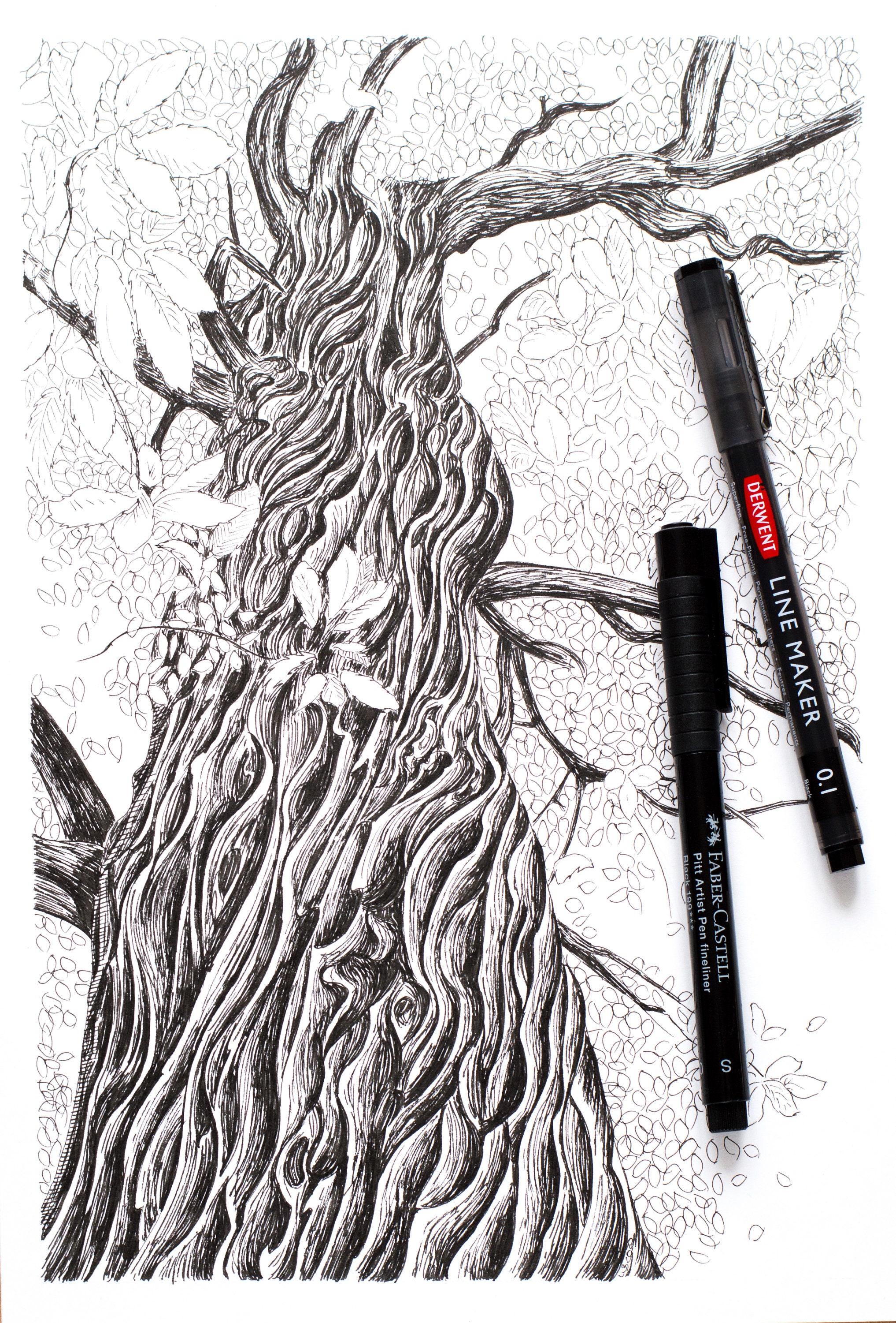 Digital Download Twisted Sweet Chestnut Tree Black Ink Drawing - Bold ...