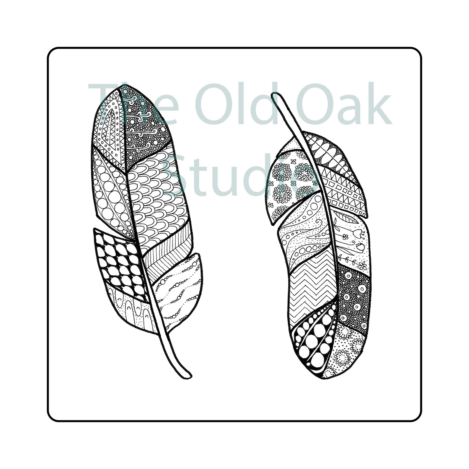 Printable Pair of Zentangle Feathers for Advanced Colouring in Rounded ...
