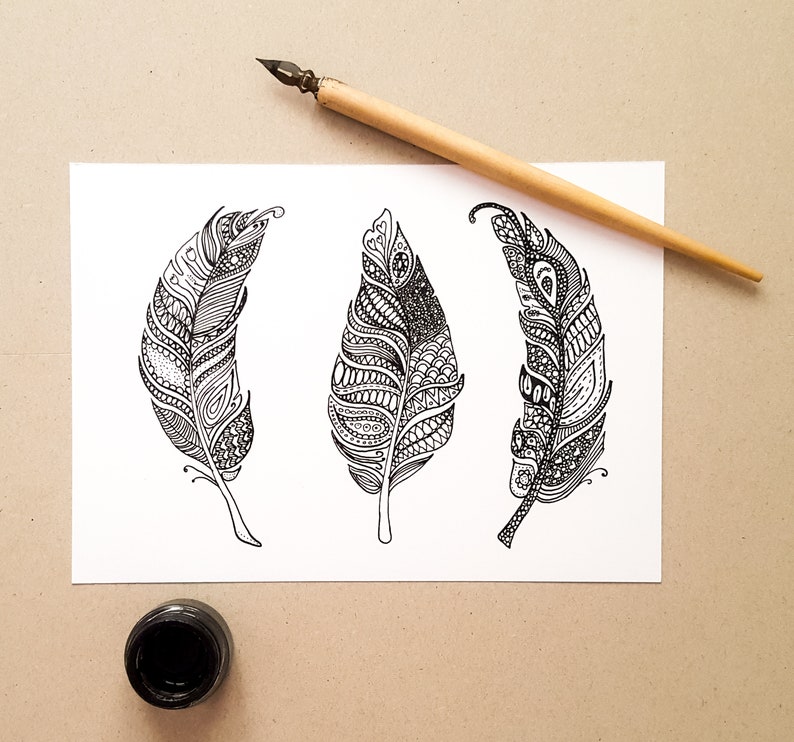 Printable Feather Mandala Doodle Art A5 - Wall Art Drawing for Adult ...