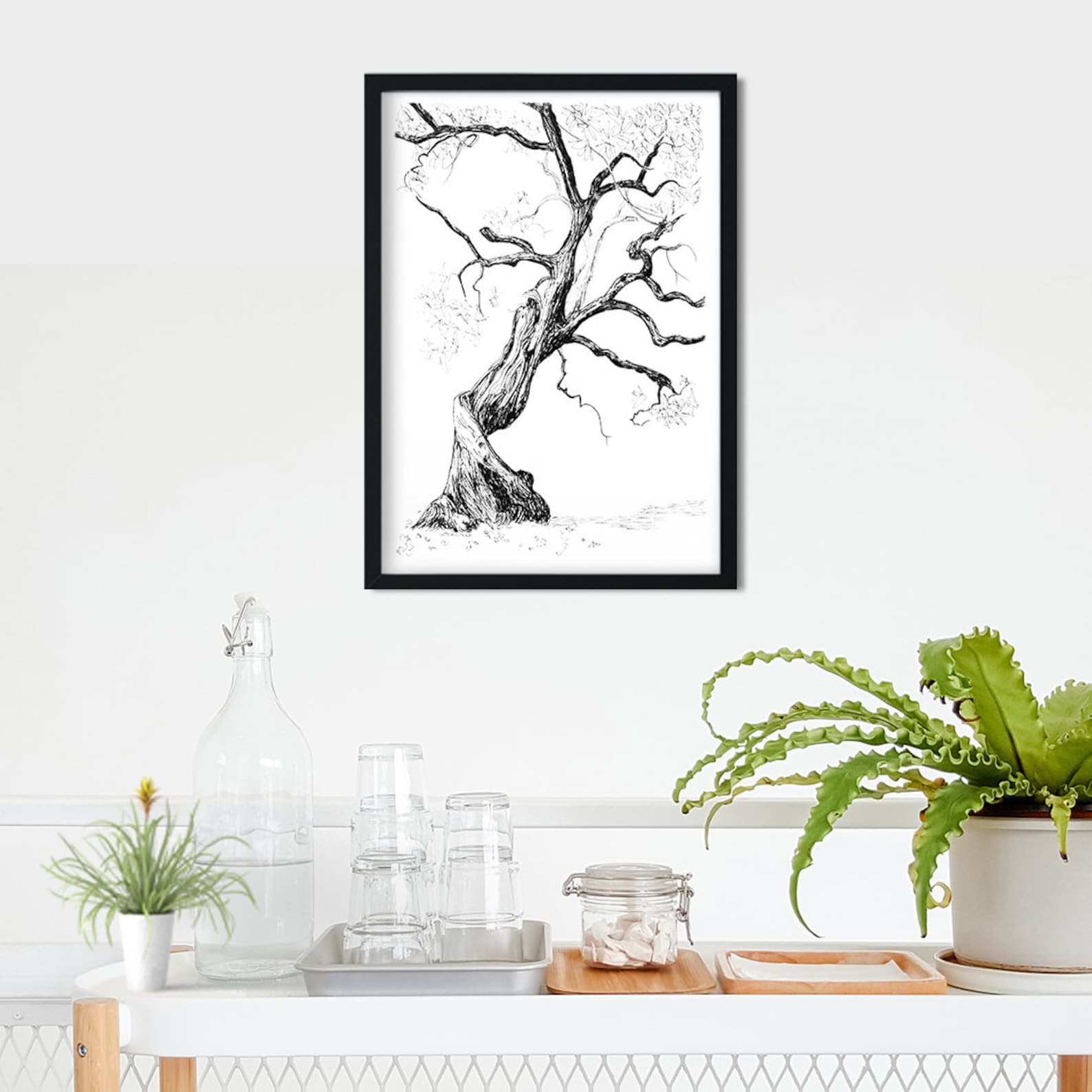Digital Download Twisted Olive Tree Black Ink Drawing - Modern ...