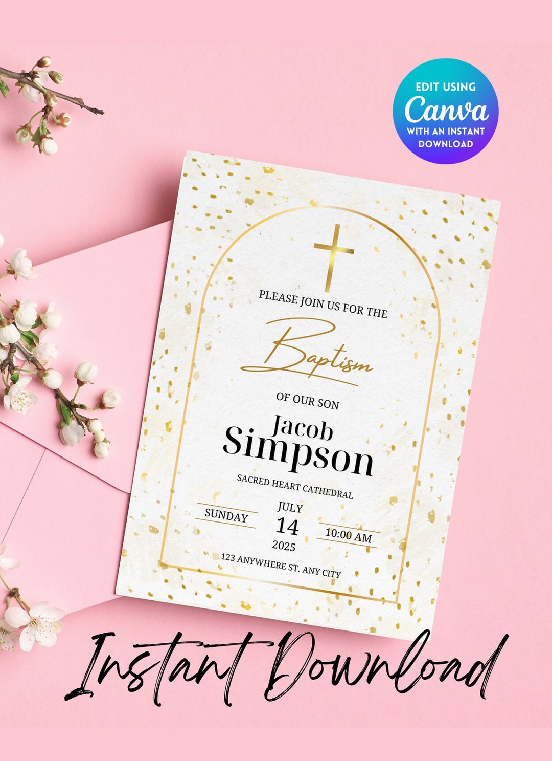 Editable Baptism Invitation Template, Editable Christening Invitation ...