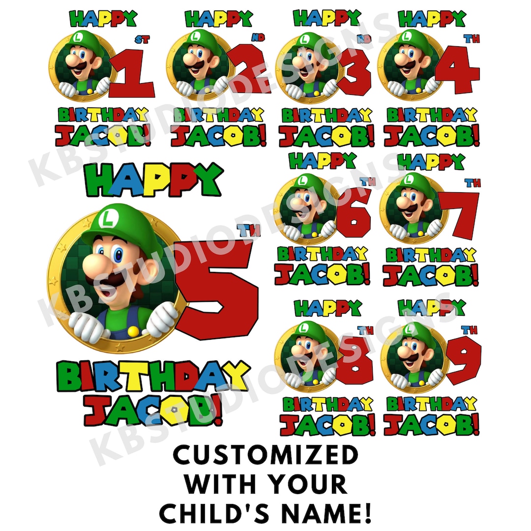 Personalized Super Luigi Birthday PNG JPG Personalized Birthday Digital ...