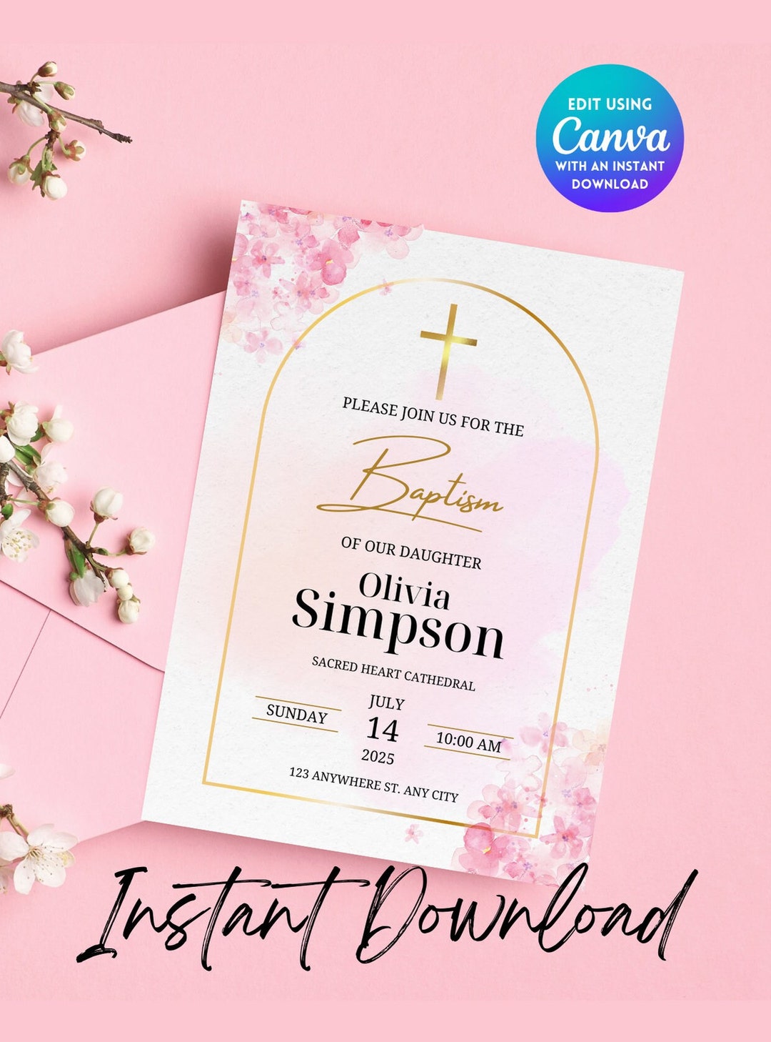 Editable Baptism Invitation Template, Editable Christening Invitation ...