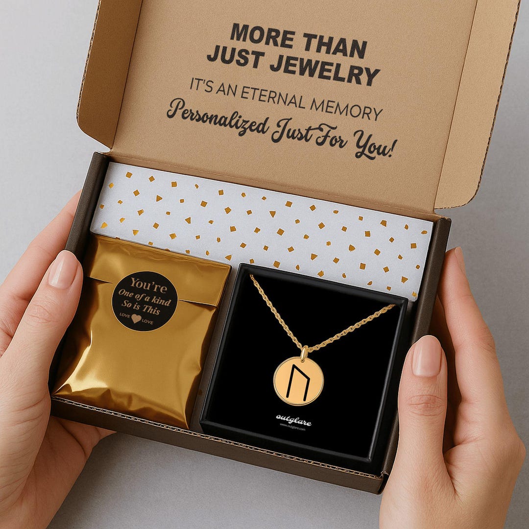 Uruz Rune Necklace, Gold Plated Stainless Steel, Personalized Engraving ...