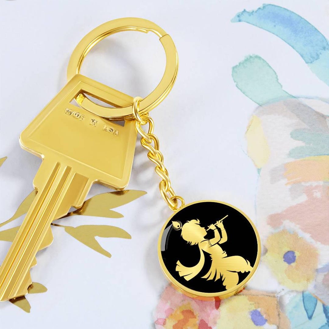 Krishna Graphic Circle Keychain: 18k Gold Finish - Etsy