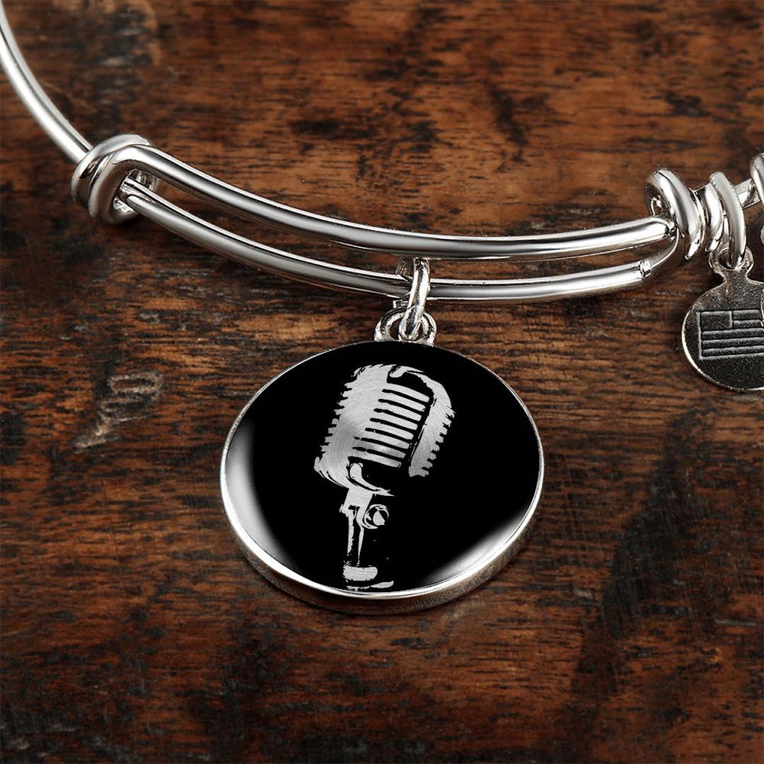 Microphone Charm Bangle: Surgical Steel Music Lover Jewelry - Etsy