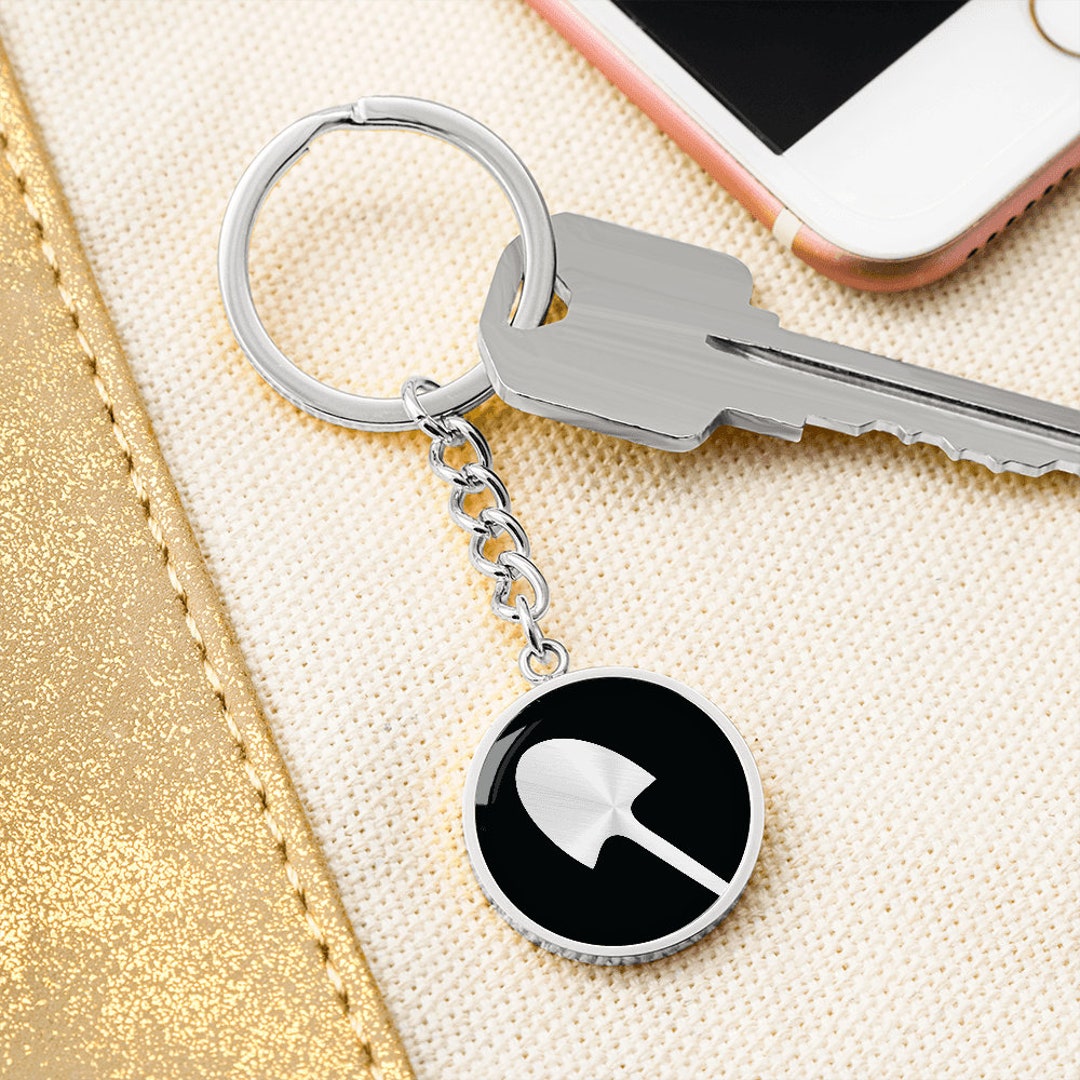 Shovel Keychain: Surgical Steel Graphic Circle Pendant - Etsy