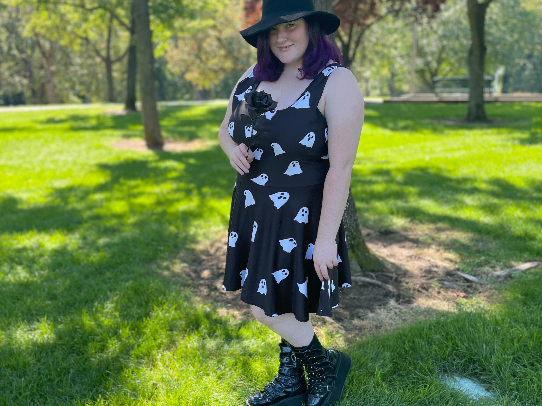 Black Ghost Skater Dress, Halloween Ghost Clothing, Kawaii Goth, Gothic ...