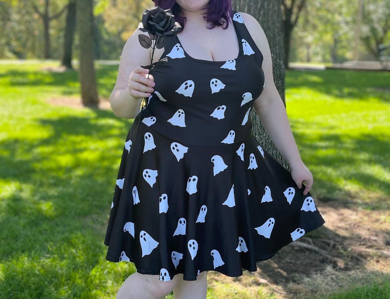 Black Ghost Skater Dress, Halloween Ghost Clothing, Kawaii Goth, Gothic ...