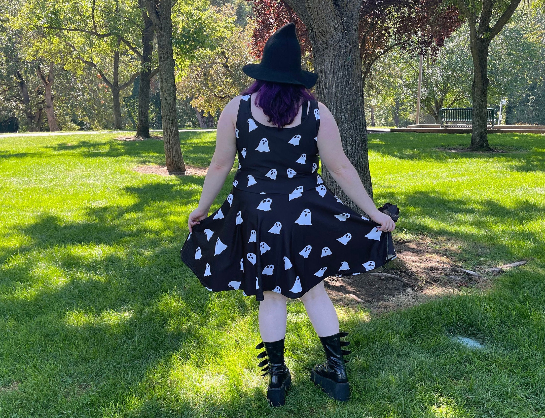 Black Ghost Skater Dress, Halloween Ghost Clothing, Kawaii Goth, Gothic ...