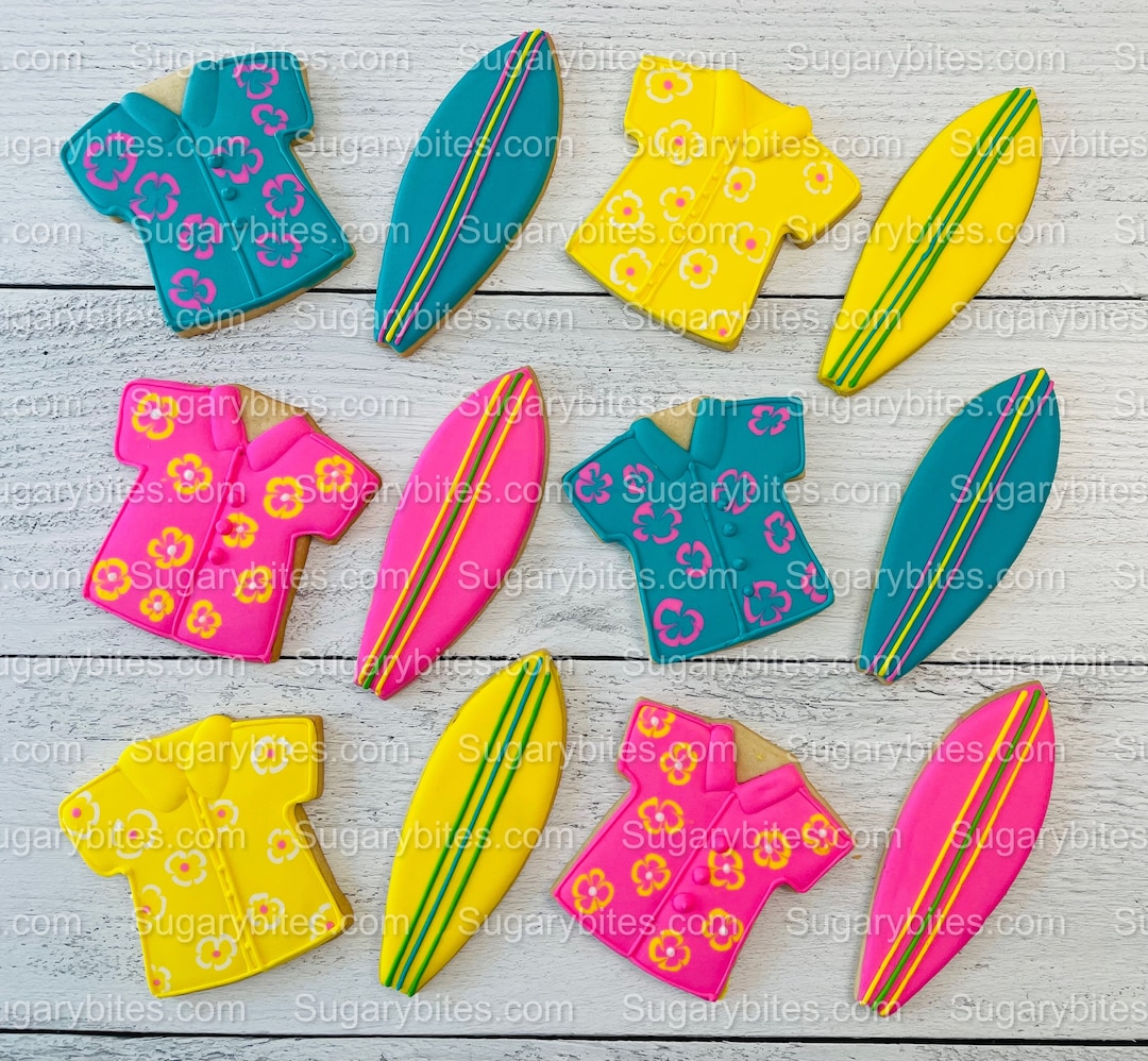 Surfboard Cookies, Hawaiian Shirt Cookies, (large Cookies), Includes 12 ...