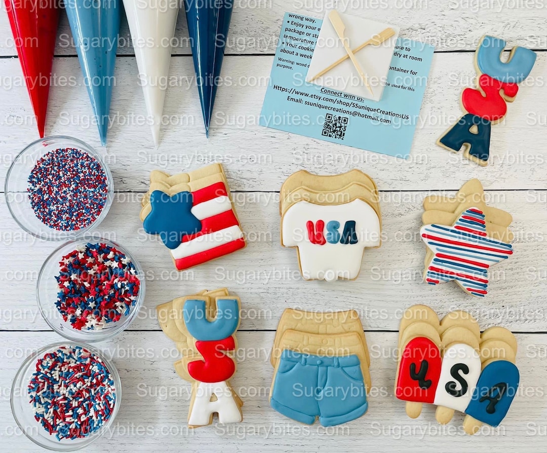 4th of July Day Cookie Decorating Kit, DIY Cookies Kit, (large Cookies ...