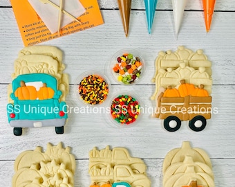 Fall Cookie Kit, Pumpkin Coffee Shop extra Large Cookies Decorating Kit ...