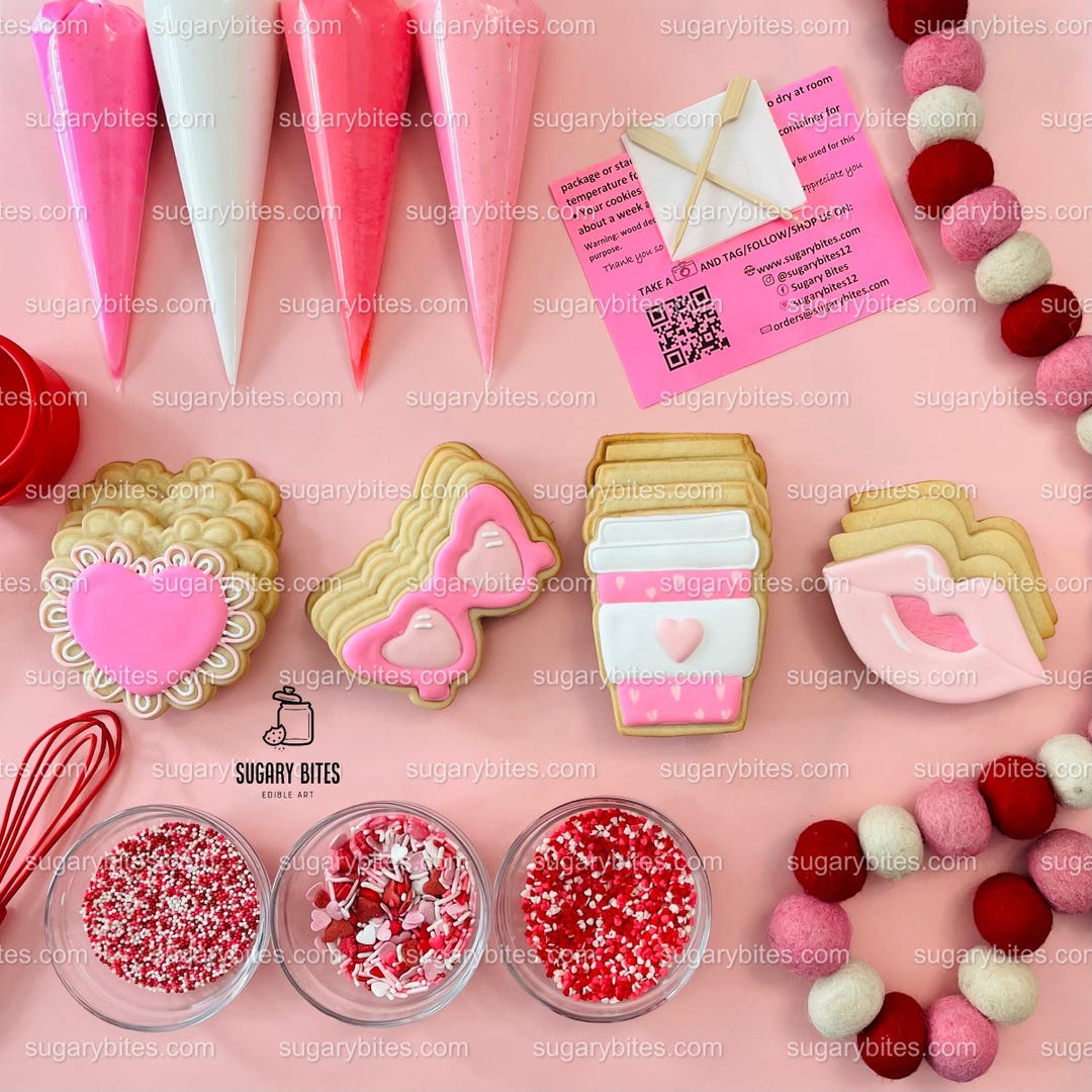 Valentine’s Day Cookie Decorating Kit, DIY Valentine’s Day Cookie Kit ...