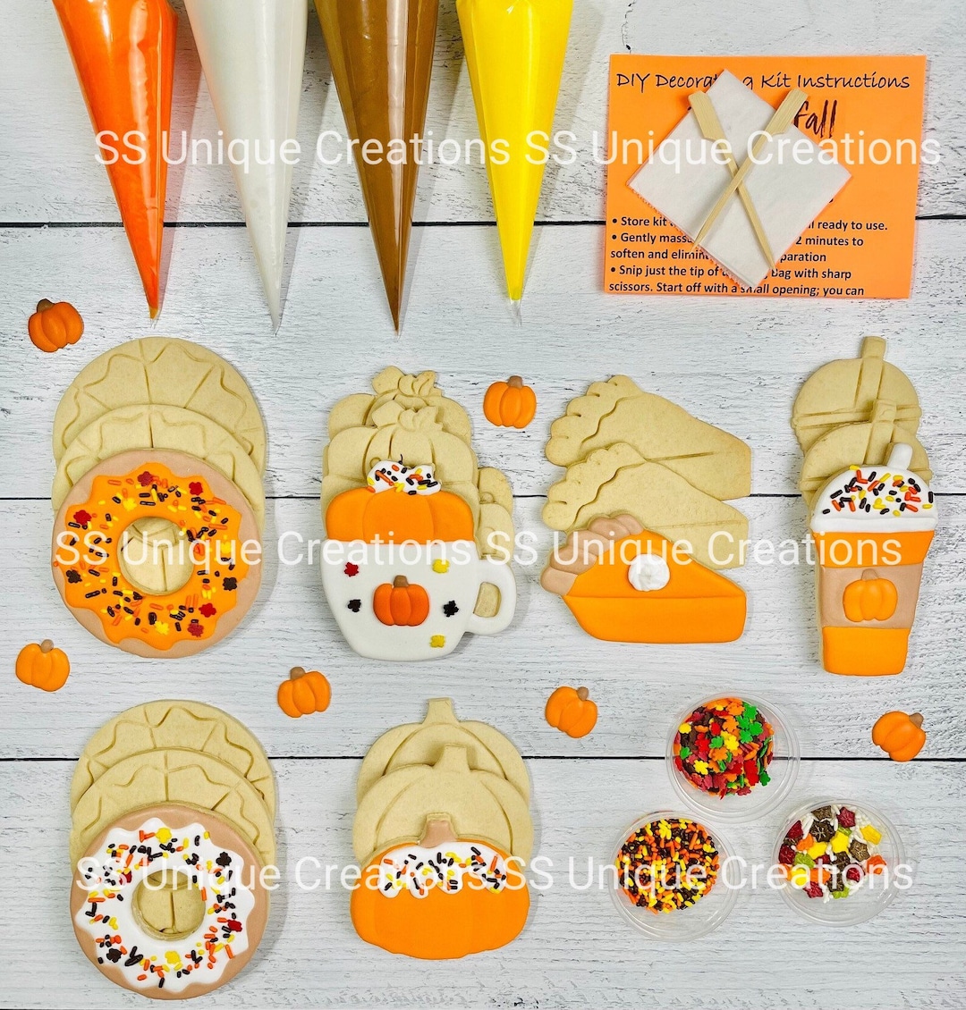 Fall Cookie Decorating Kit, Pumpkin Coffee Shop Cookies, Thanksgiving ...
