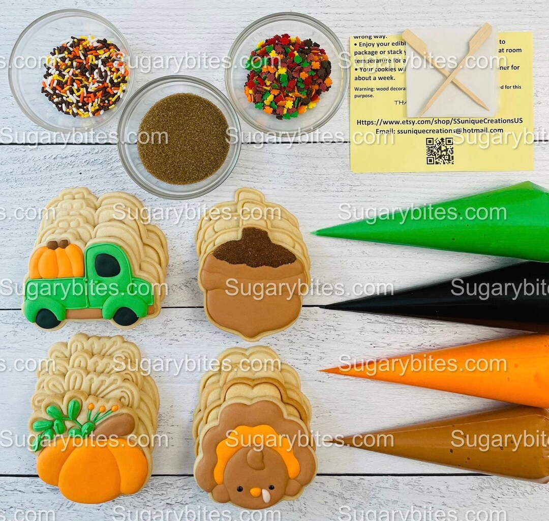 Fall Cookie Decorating Kit, Thanksgiving DIY Cookie Kit, (large Cookies ...