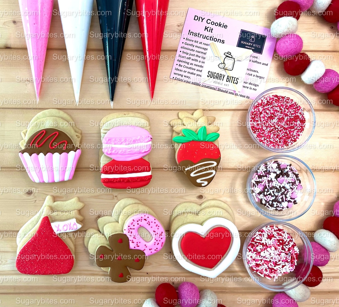 Valentines Cookie Decorating Kit, Heart DIY Cookie Kit, **INCLUDES 24 ...