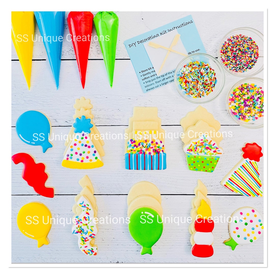 Birthday Cookie Decorating Kit, Party DIY Cookie Kit, *INCLUDES 24 ...