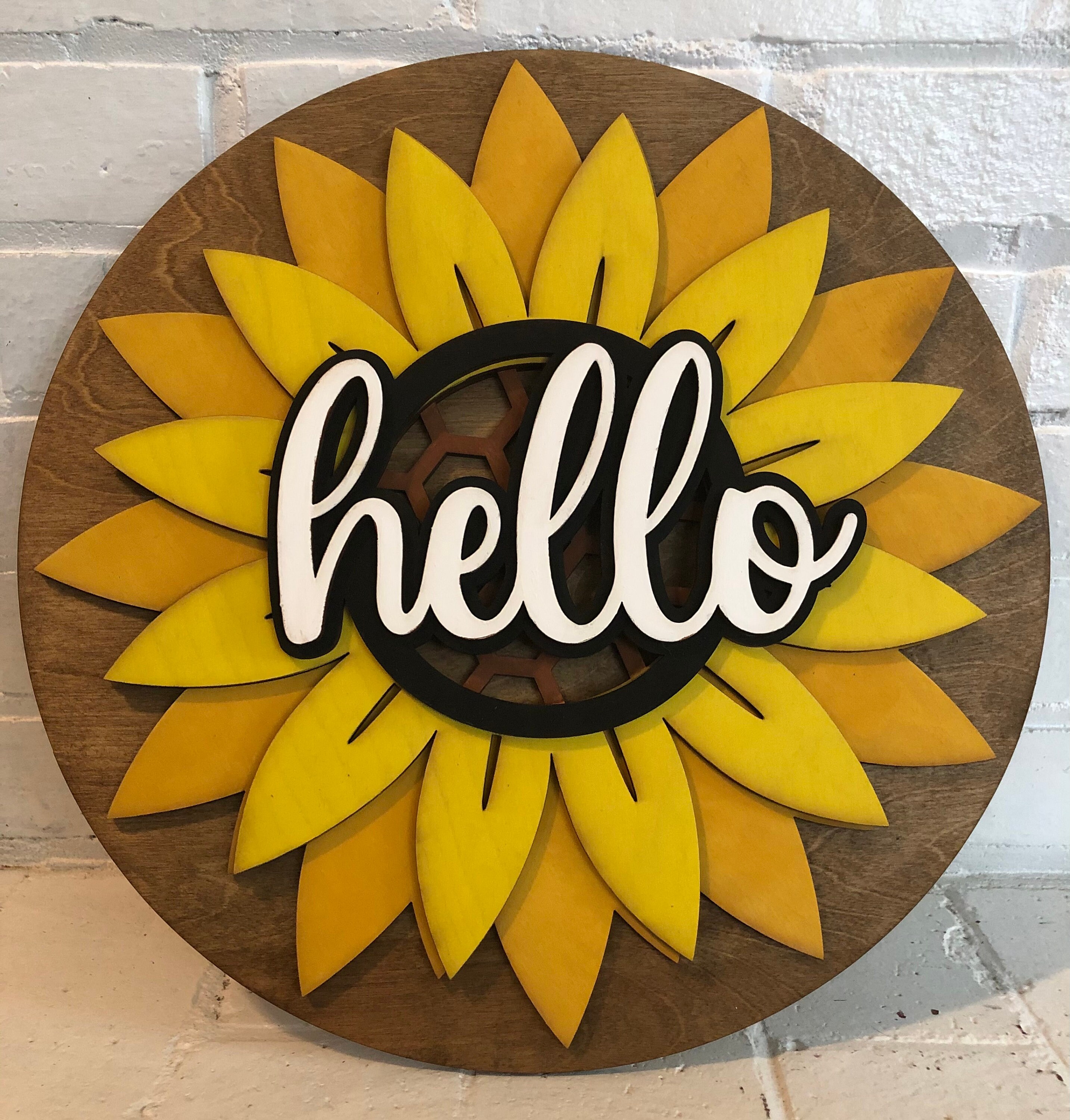 Handmade Wooden Hello Sunflower Sign | Etsy