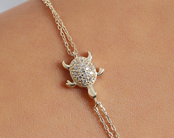 Turtle Bracelet 14k Solid Gold Turtle Bracelet Tortoise - Etsy
