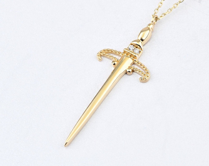 14K Solid Gold Sword Pendant or Necklace Unisex Necklace - Etsy