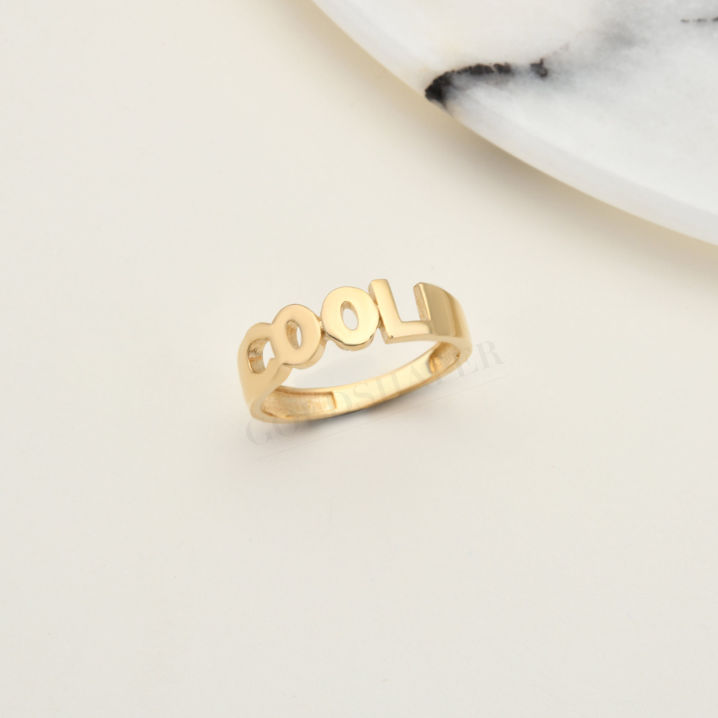 Free Ring 14K Solid Gold Name Ring Letter Ring Birthday | Etsy