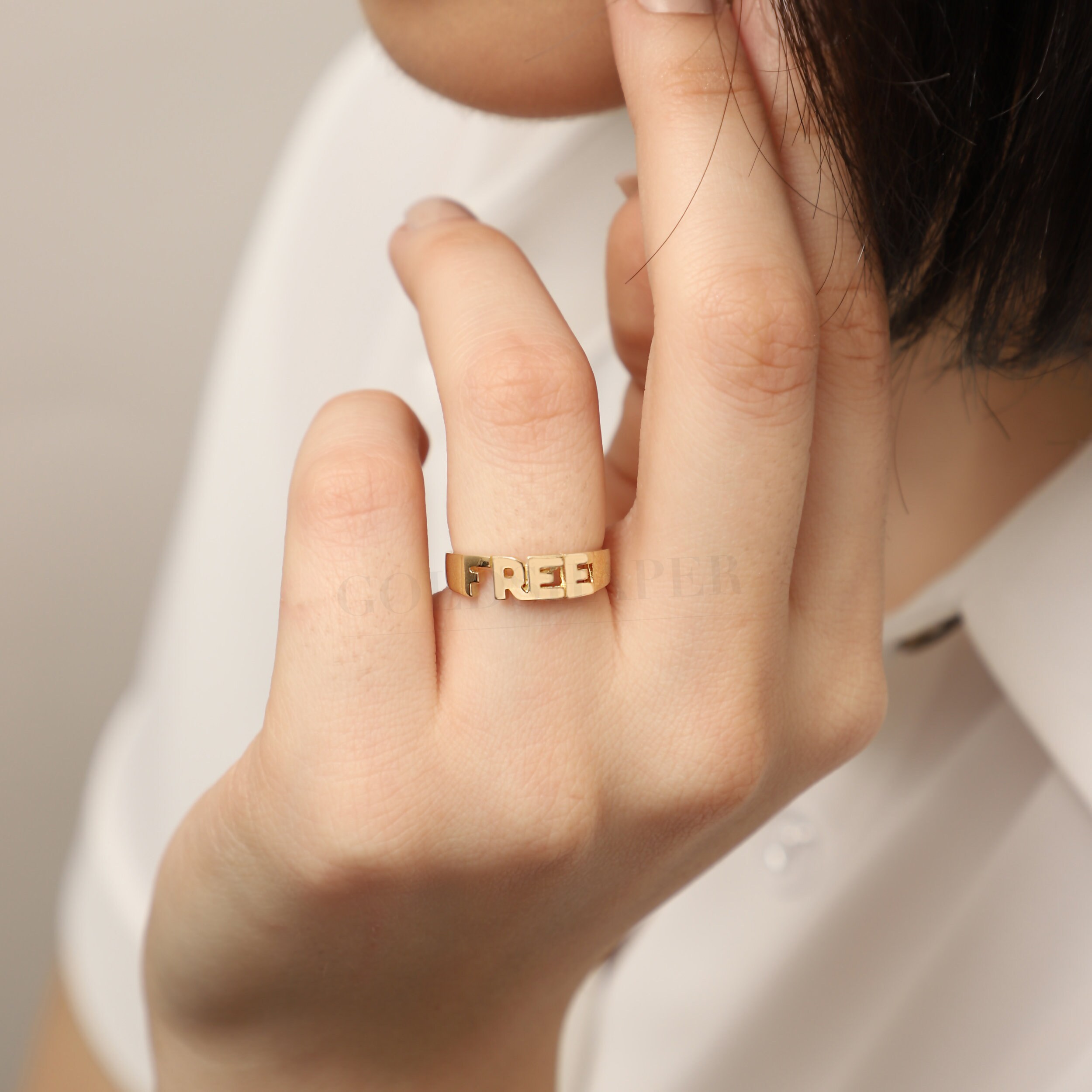 Free Ring 14K Solid Gold Name Ring Letter Ring Birthday | Etsy